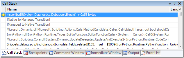 Jeff Hardy's Blog: Debugging Techniques for IronPython: Breakpoints